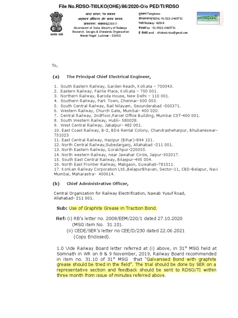Rdso Guidelines Reg Us of Graphite Grease in Traction Bonds | PDF ...