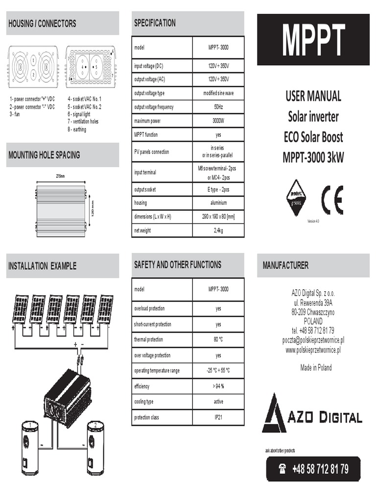 User Manual Solar Inverter ECO Solar Boost MPPT-3000 3kW: Housing ...