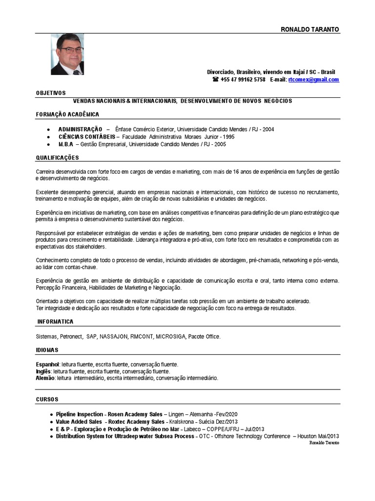 CV - Ronaldo Taranto Fev 2022 | PDF | Marketing | Brasil