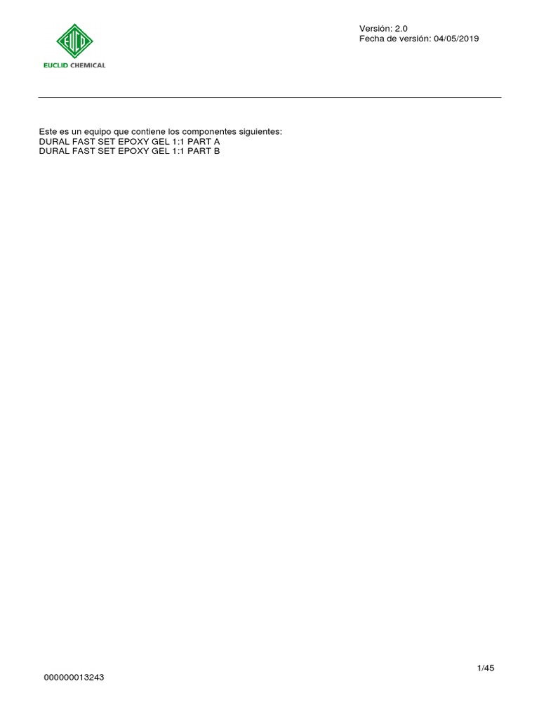 Hoja de Seguridad Dural Fast Set Epoxy | PDF | Higiene Ocupacional | Agua
