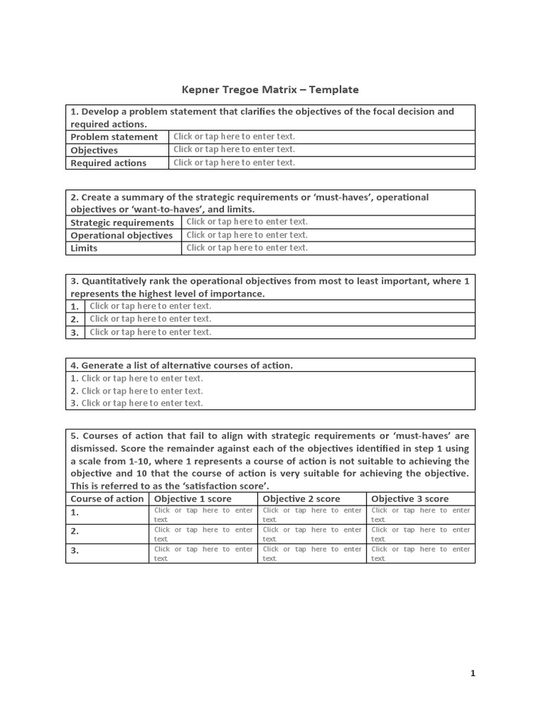 Kepner Tregoe Matrix - Template | PDF | Applied Mathematics