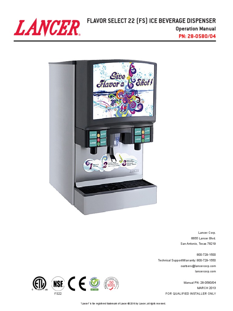 Flavor Select 22 (FS) Ice Beverage Dispenser: Operation Manual | PDF ...