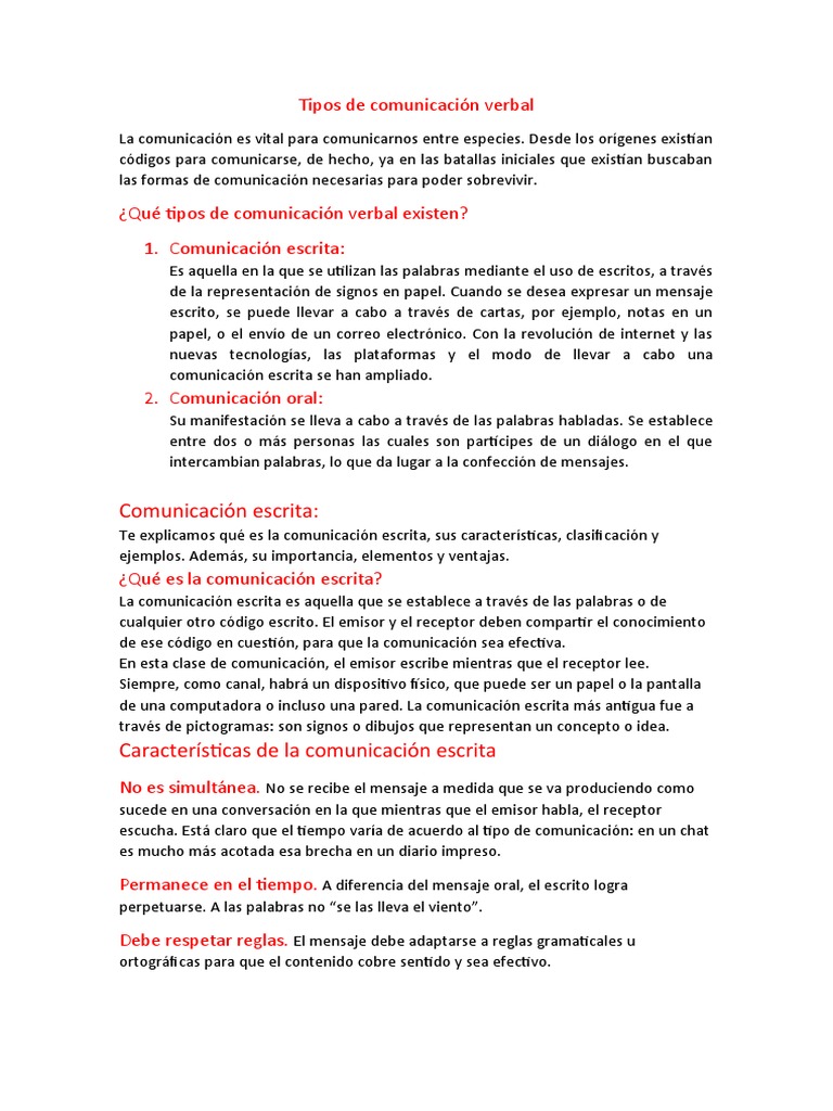 Tipos De Comunicación Escrita Pdf Comunicación Cognición 5890