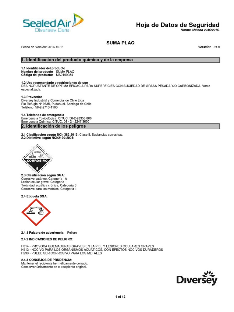 Archivos - 2697 - SUMA PLAQ - MSDS - CHILE | PDF | Agua | Ciencias fisicas