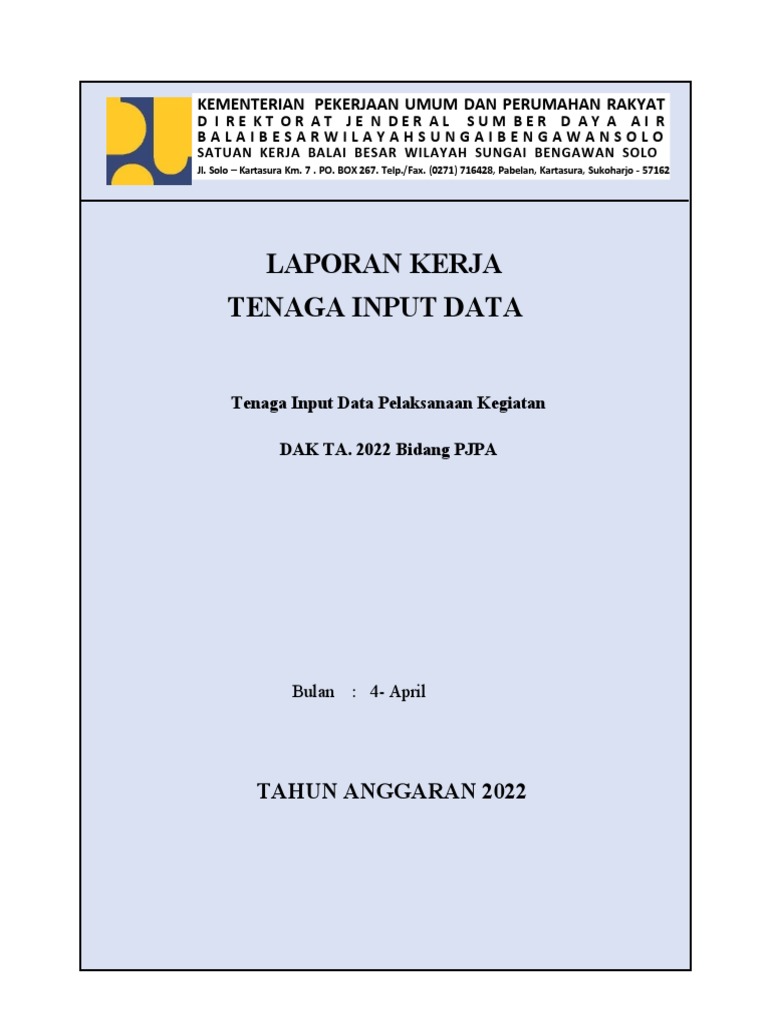 [JUDUL]: Laporan Kerja Tenaga Input Data Pelaksanaan Kegiatan DAK TA. 2022 Bidang PJPA | PDF