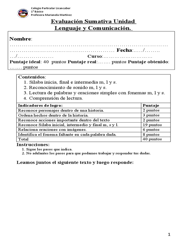 Evaluación Sumativa Unidad | PDF | Lingüística