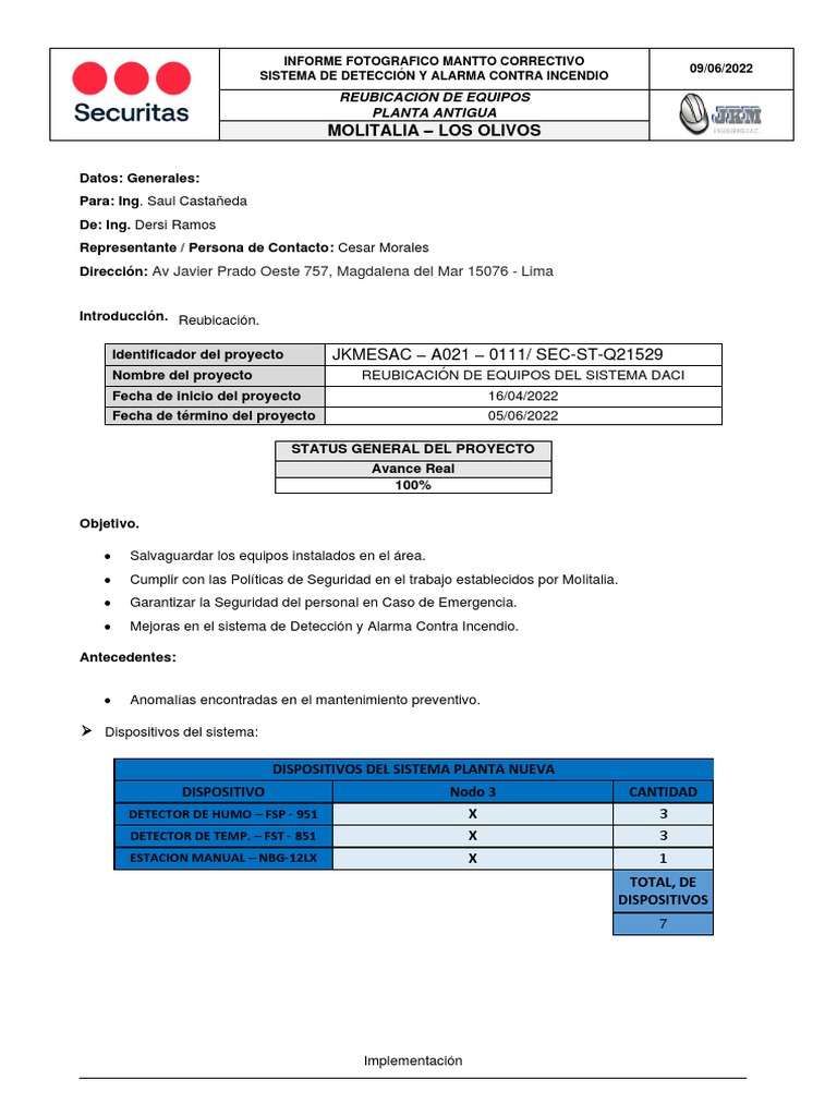 Informe de Reubicacion de Equipos Del Sistema Daci - Molitalia - A021 - 0111-Sec-St-Q21529 | PDF