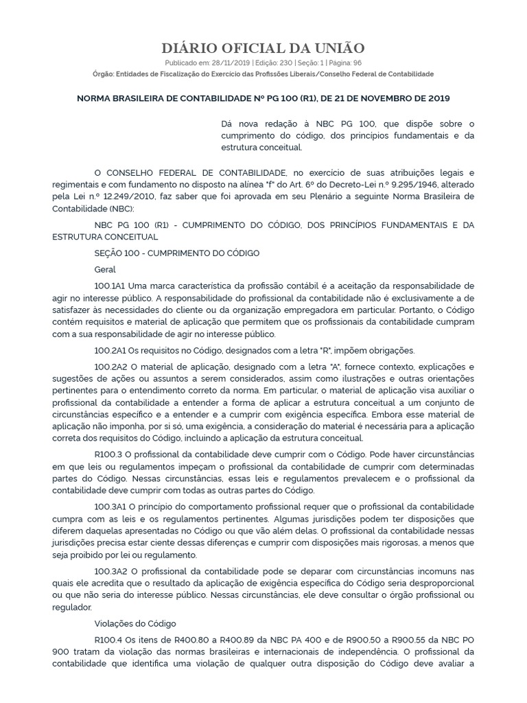 NBC PG 100 (R1), de 21 de Novembro de 2019 | PDF | Contabilidade ...