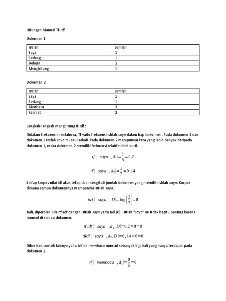 Hitungan Manual Tf-idf dan Contohnya | PDF | Metode & Bahan Ajar