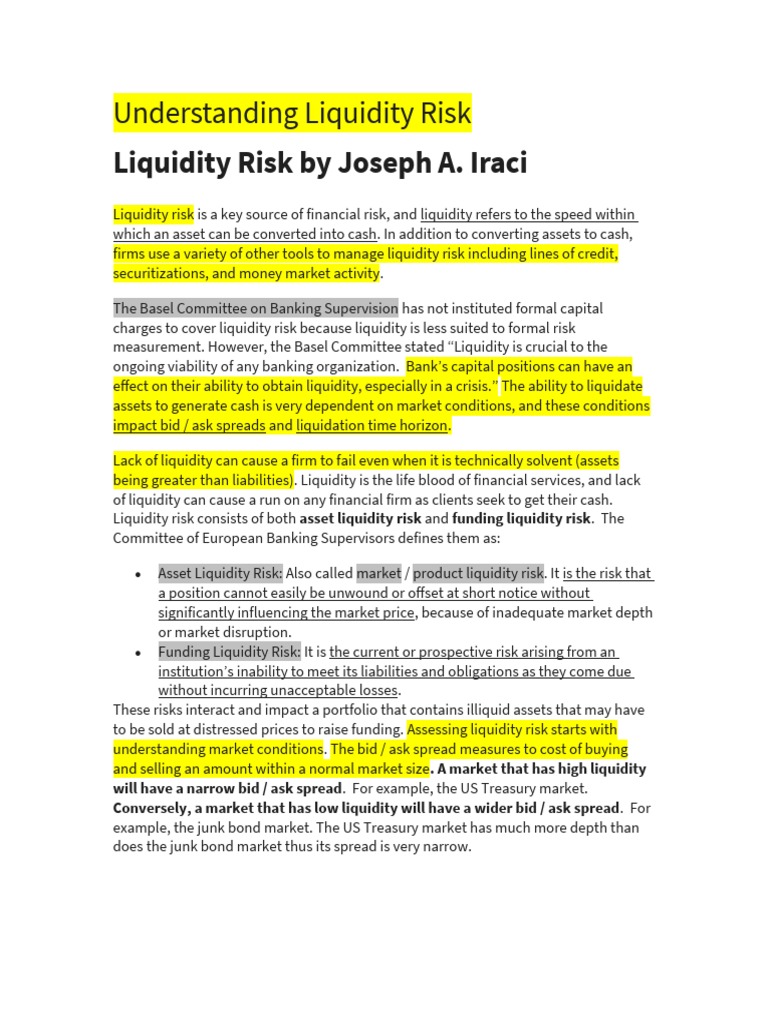 Understanding Liquidity Risk | PDF | Market Liquidity | Liquidity Risk