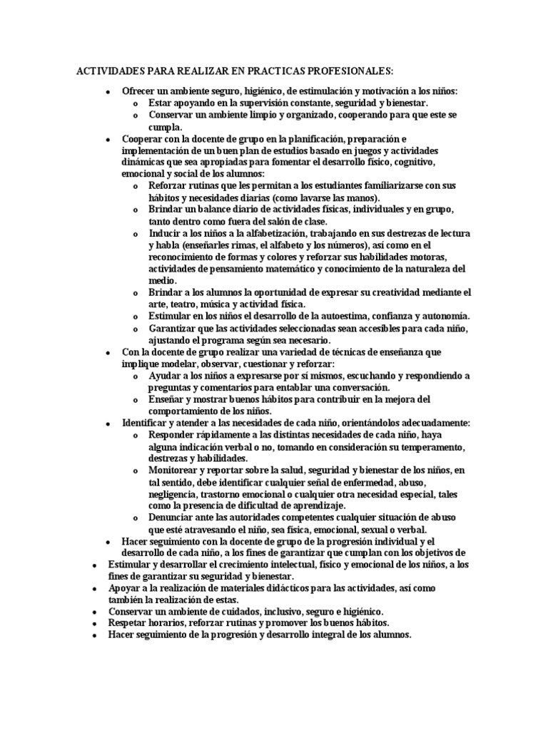Actividades para Realizar en Practicas Profesionales | PDF | Maestros ...