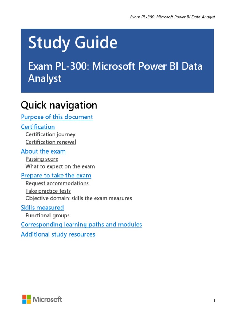Study Guide: Exam PL-300: Microsoft Power BI Data Analyst | PDF | Test ...