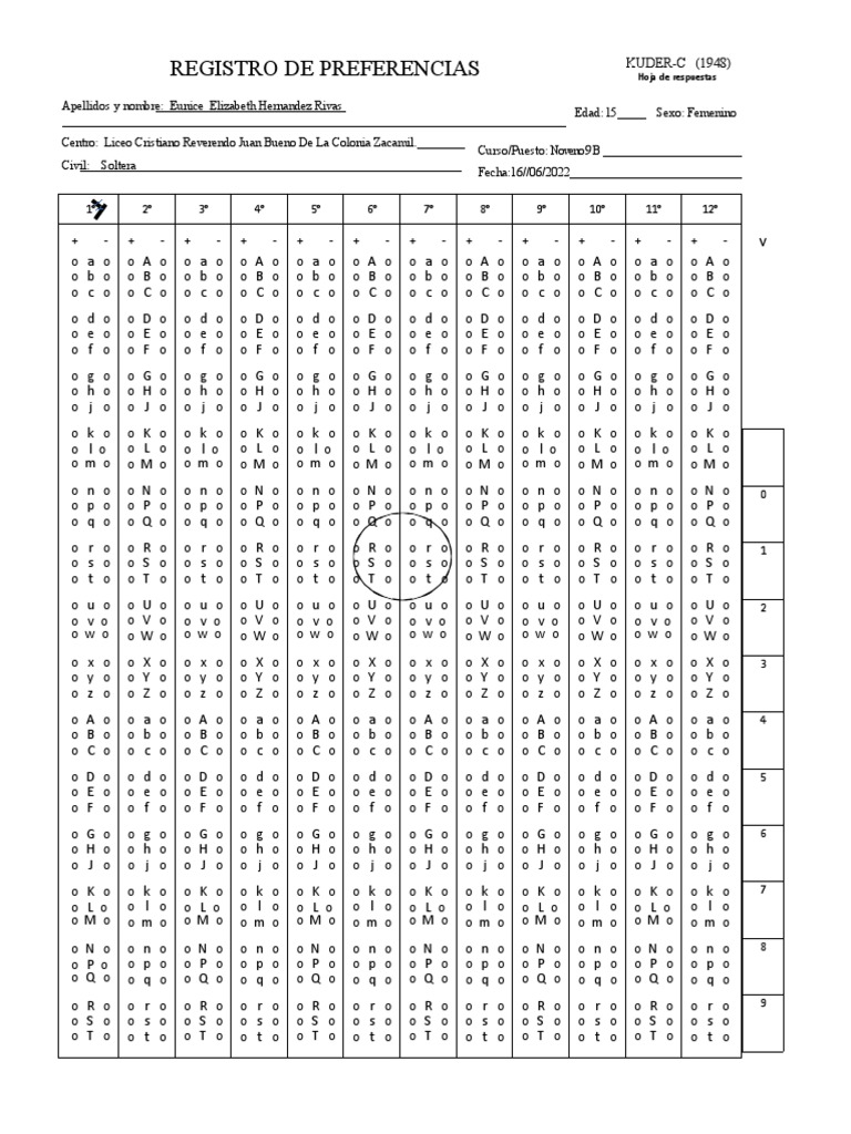 03 Kuder C Hoja de Respuesta y Plantillas Levantado | PDF
