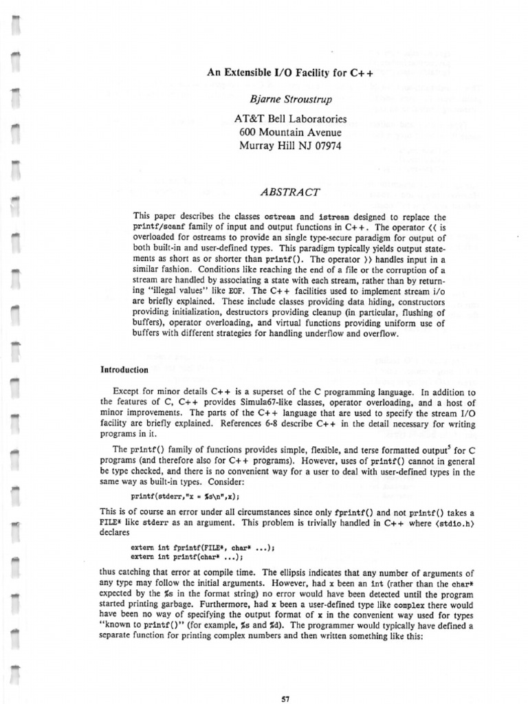 An Extensible I/O Facility For C+ + | PDF | C++ | C (Programming Language)
