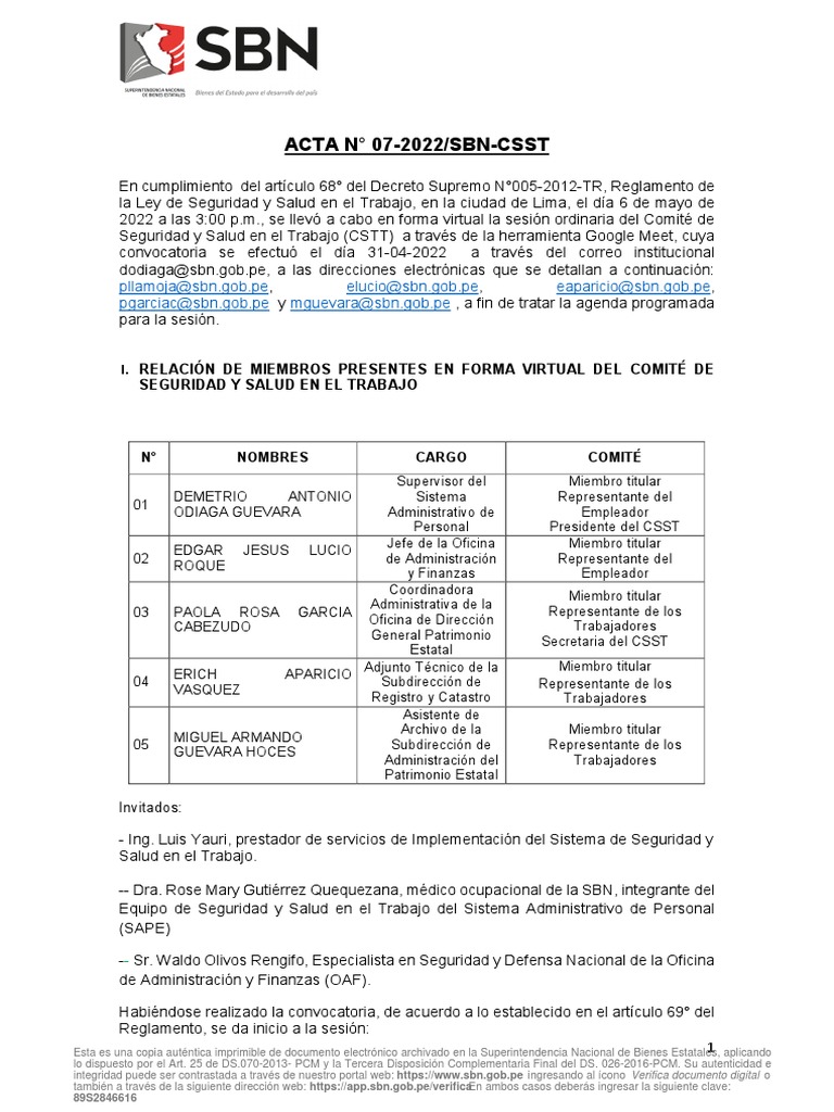 Acta #007-2022-SBN-CSST | PDF | Ciencias de la Salud