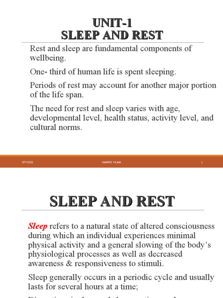 UNIT 1 Sleep & Rest-Pattern | PDF | Sleep | Rapid Eye Movement Sleep