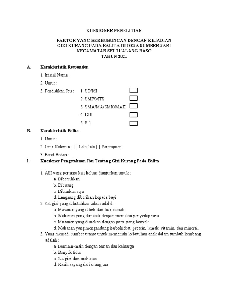 Kuesioner Anisa Arifah New | PDF