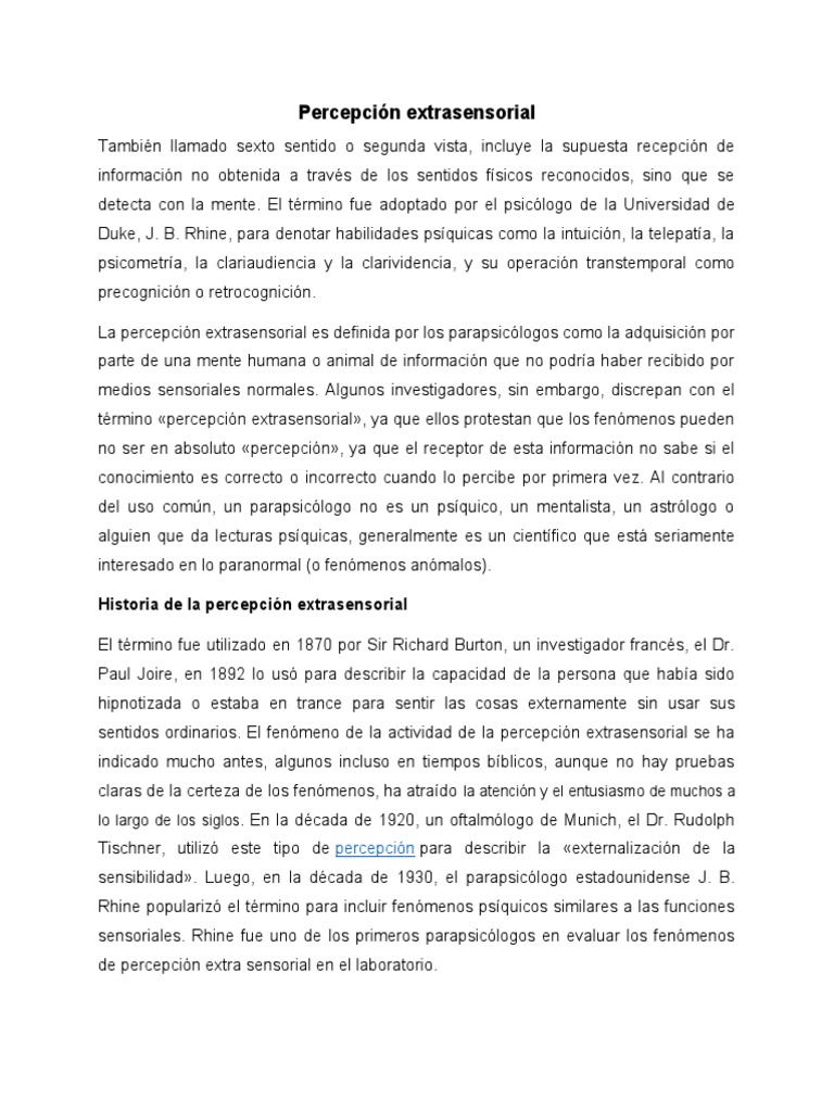 Percepción Extrasensorial | PDF | Percepción extrasensorial | Psíquico
