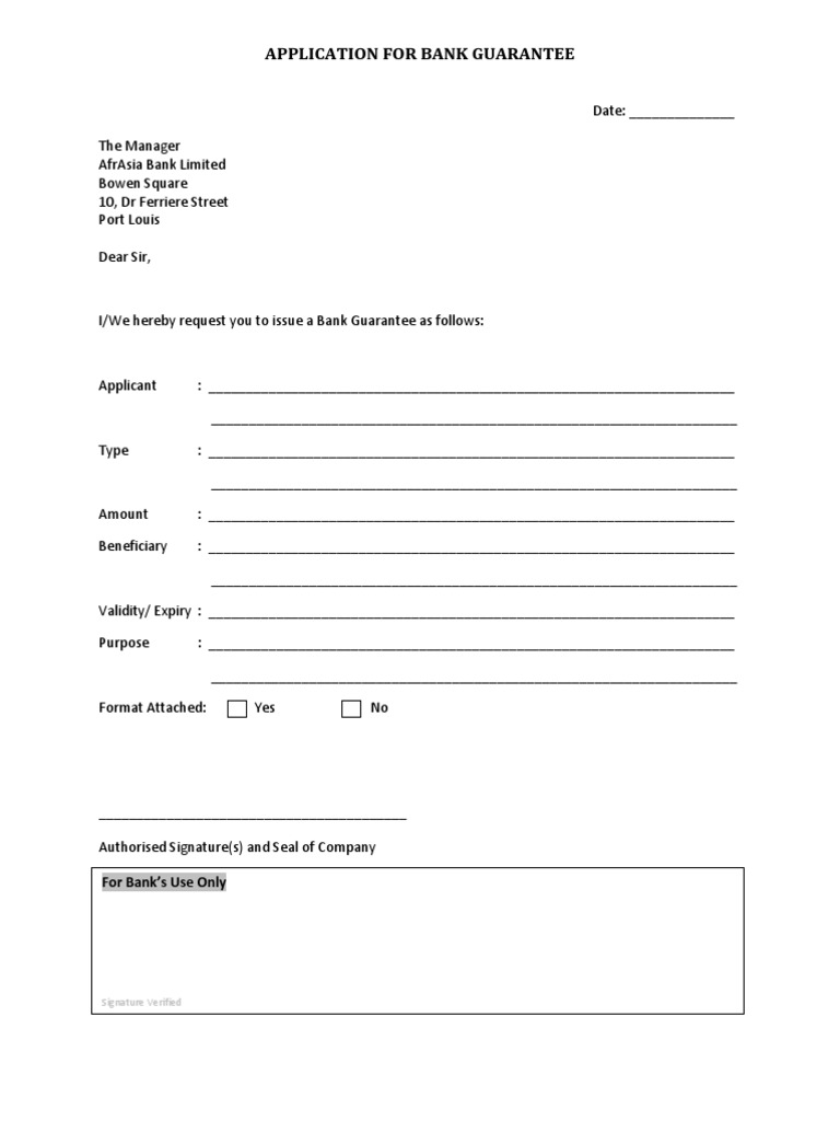 Bank Guarantee Application Form | PDF