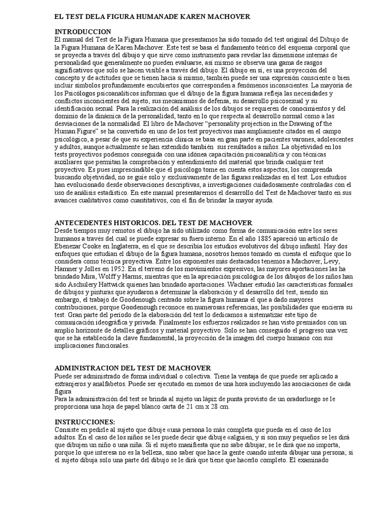 El Test de La Figura Humana de Karen Machover 02 | PDF | Hombre ...