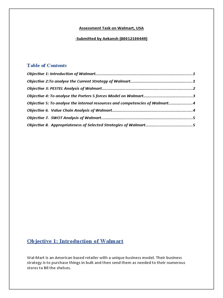 Objective 1: Introduction of Walmart: Assessment Task On Walmart, USA ...