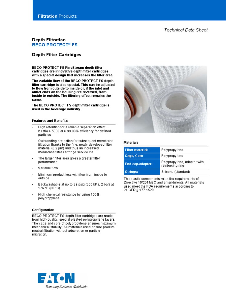 Eaton BECO PROTECT FS TechnicalDataSheet en | PDF | Filtration | Membrane