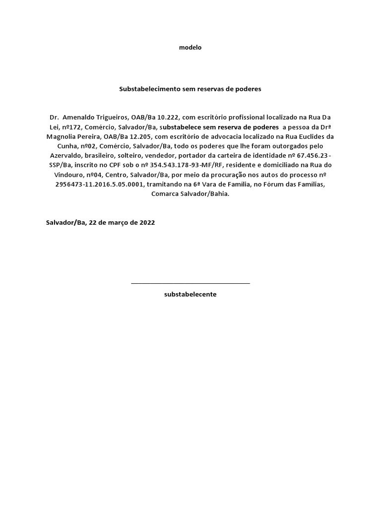 Modelo de Substabelecimento | PDF