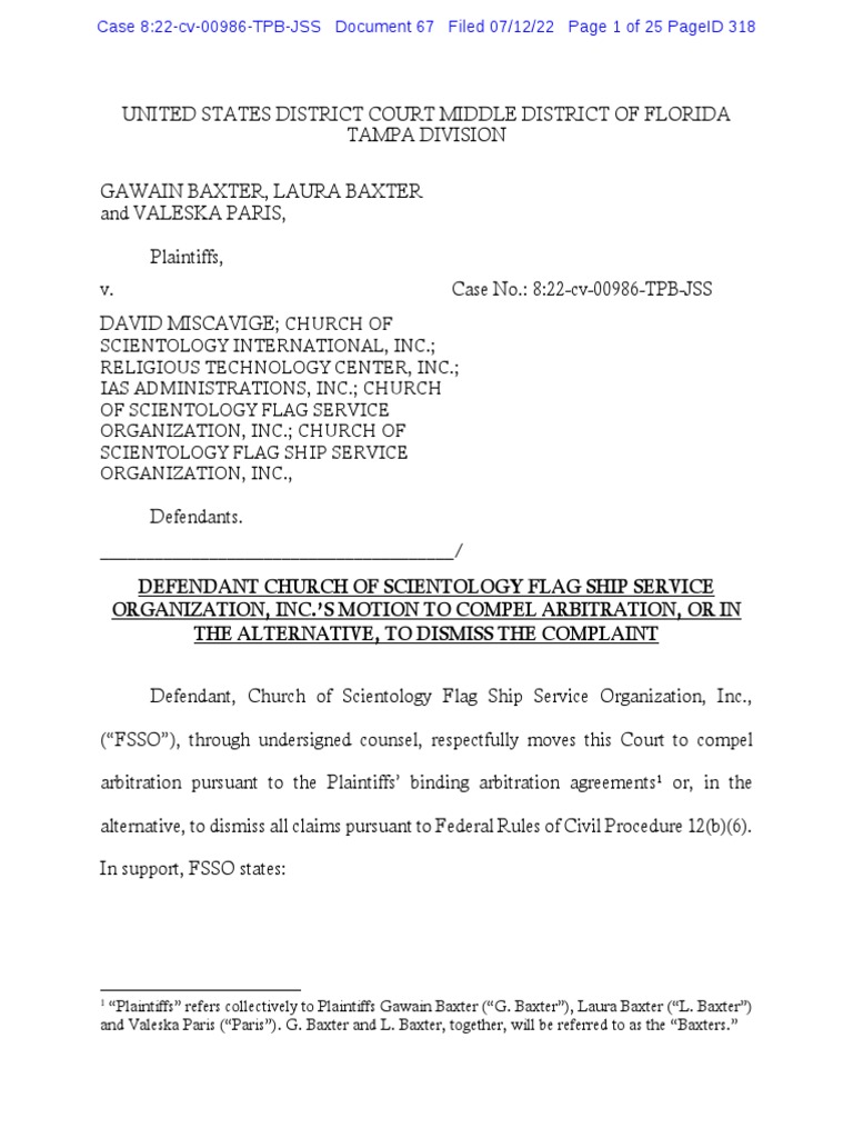 Baxter V Scientology: FSSO's Motion To Compel Arbitration | PDF ...