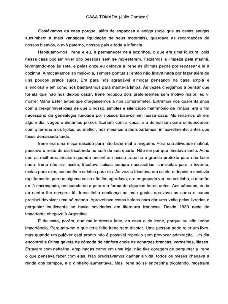 Casa Tomada - Júlio Cortázar | PDF
