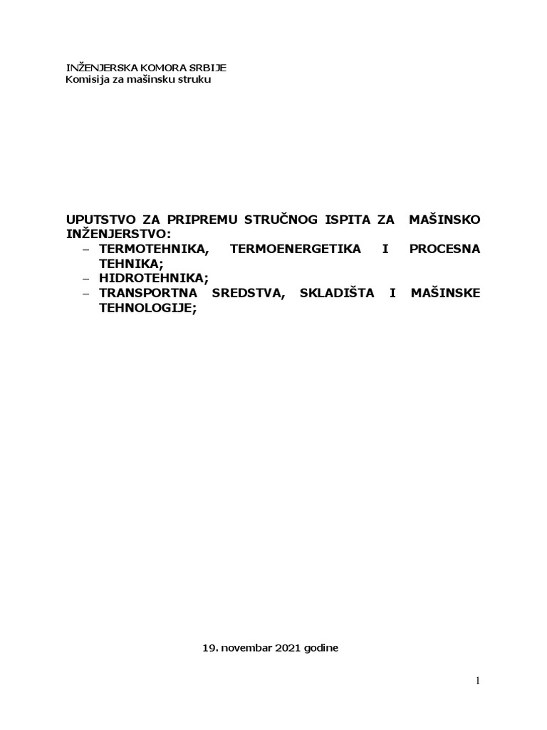 UPUTSTVO ZA PRIPREMU STRUCNOG ISPITA U MASINSTVU 19.11.2021-Korigovano | PDF