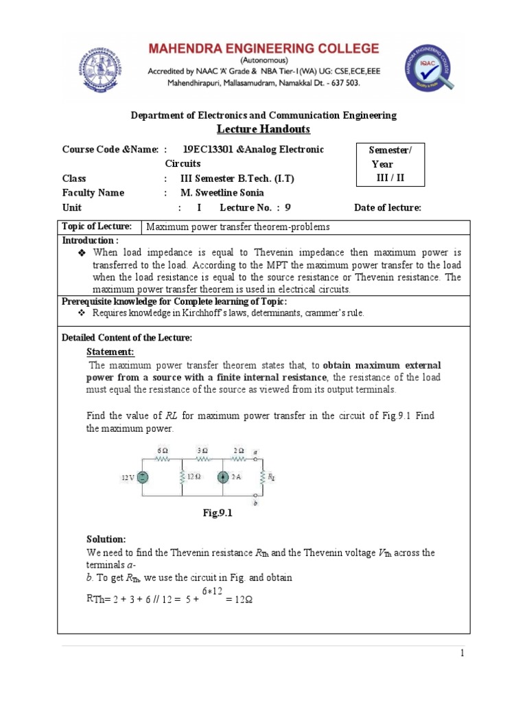Lecture Handouts | PDF | Electronics | Electrical Network