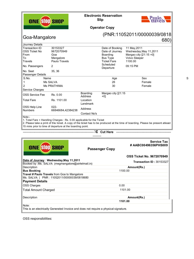 Electronic Reservation Slip | PDF