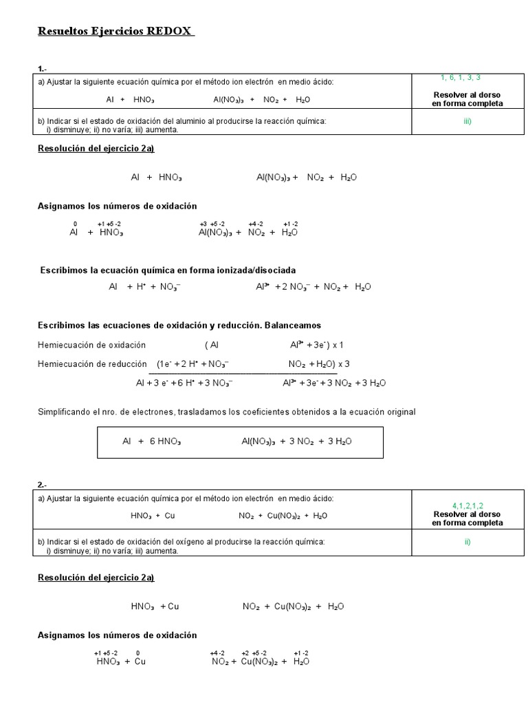 2021 - Resueltos Ejercicios REDOX | PDF | Redox | Reacciones químicas