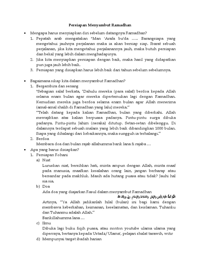 Persiapan Menyambut Ramadhan | PDF