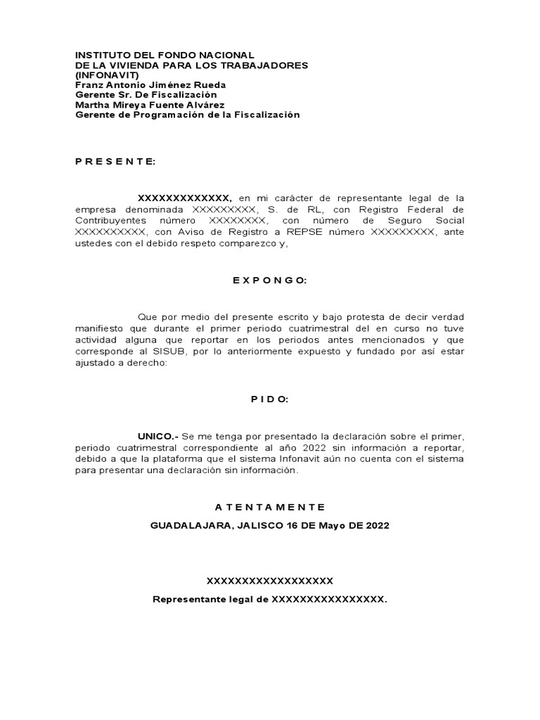 Declaración de Infonavit SISUB | PDF