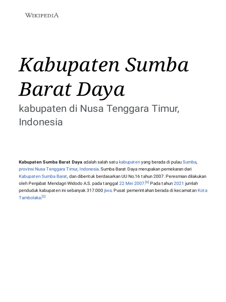 Gambaran Umum Kabupaten Sumba Barat Daya - Wikipedia Bahasa Indonesia ...
