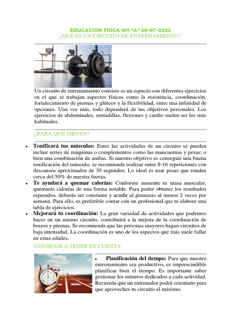 Circuito de Entrenamiento en Educación Física | PDF | Entrenamiento de ...