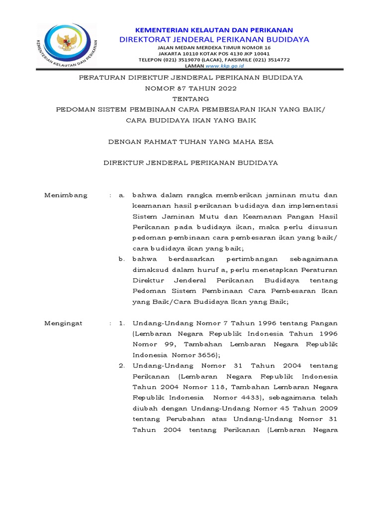 Perdirjen No 87 TH 2022 Pembinaan CBIB - Otentifikasi | PDF | Kesehatan ...