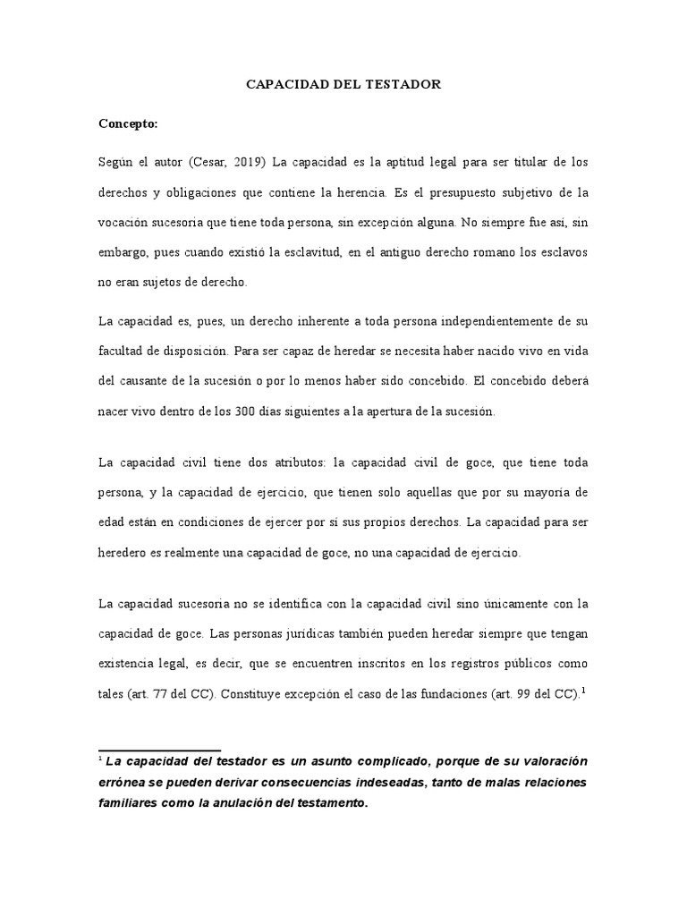 Capacidad Del Testador | PDF | Voluntad y testamento | Herencia