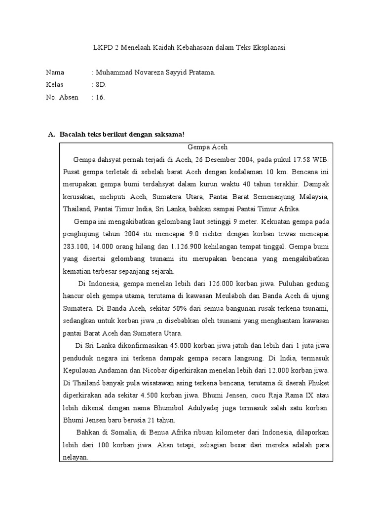 LKPD 2 Menelaah Kaidah Kebahasaan Dalam Teks Eksplanasi | PDF