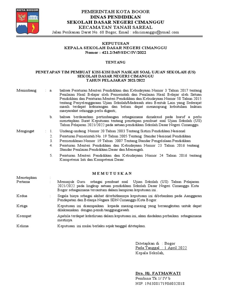 SK Pembuat Soal PTS Genap | PDF