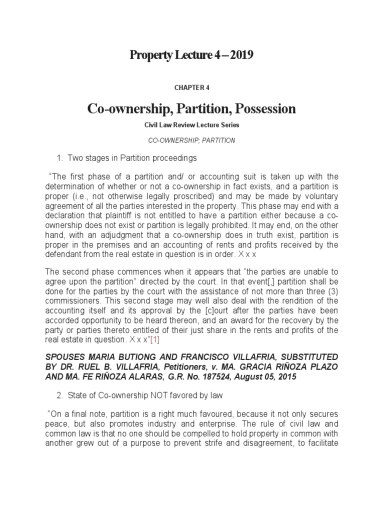 Co-Ownership, Partition, Possession: Property Lecture 4 - 2019 | PDF ...