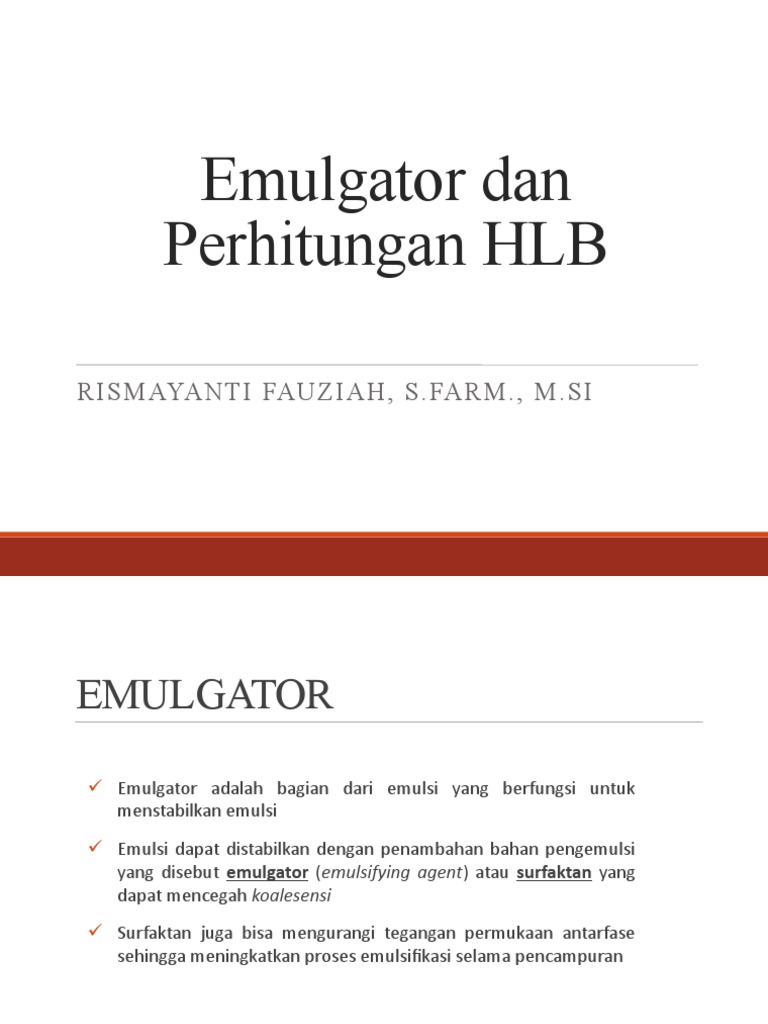 Perhitungan HLB Emulgator dan Contoh | PDF