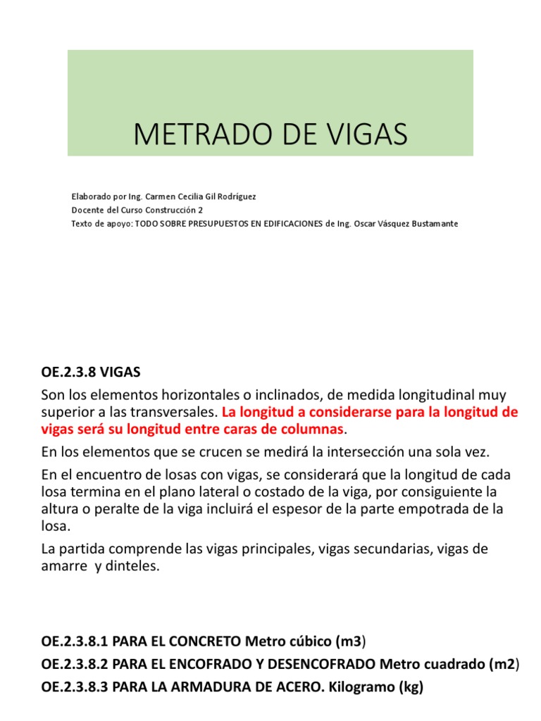 Metrado de Vigas | PDF | Hormigón | Elementos arquitectónicos