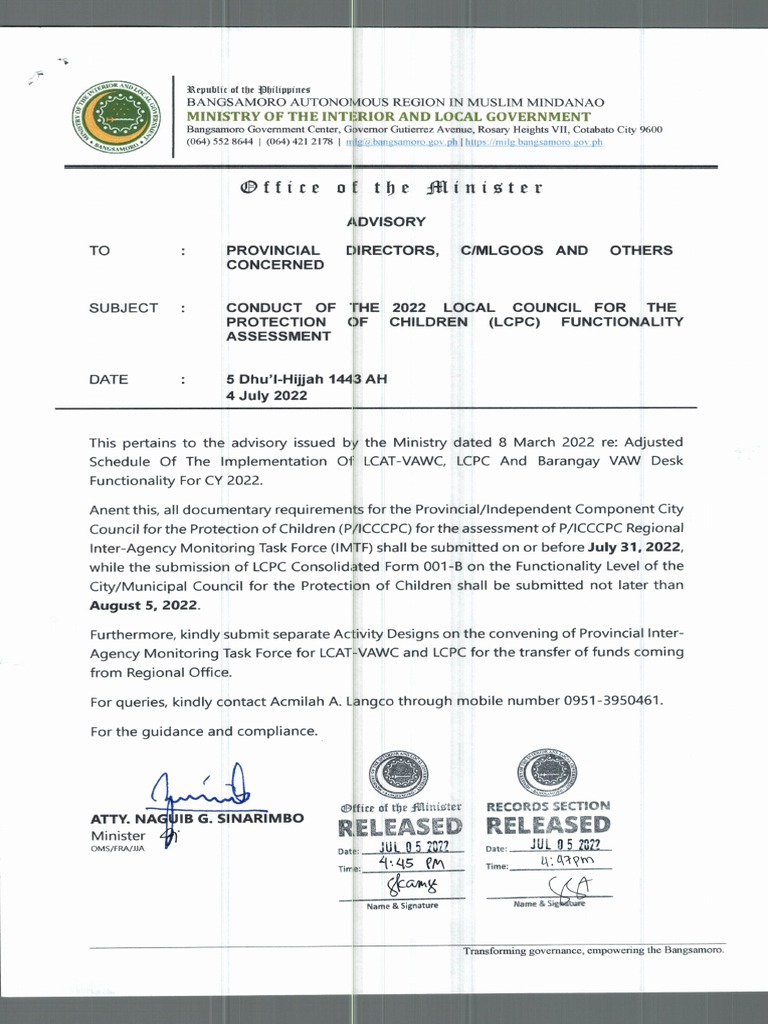 Advisory Re Conduct of The 2022 LCPC Functionality Assessment - 000192 | PDF