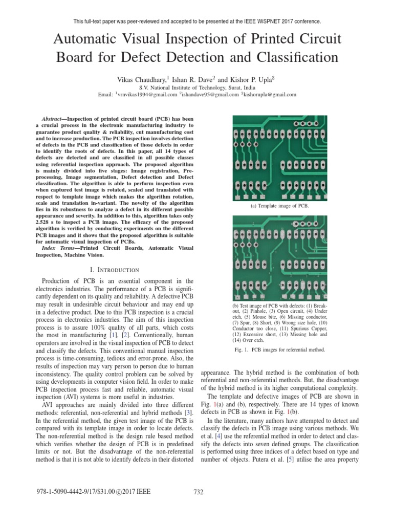 Automatic Visual Inspection of Printed Circuit Board For Defect Detection and Classification ...