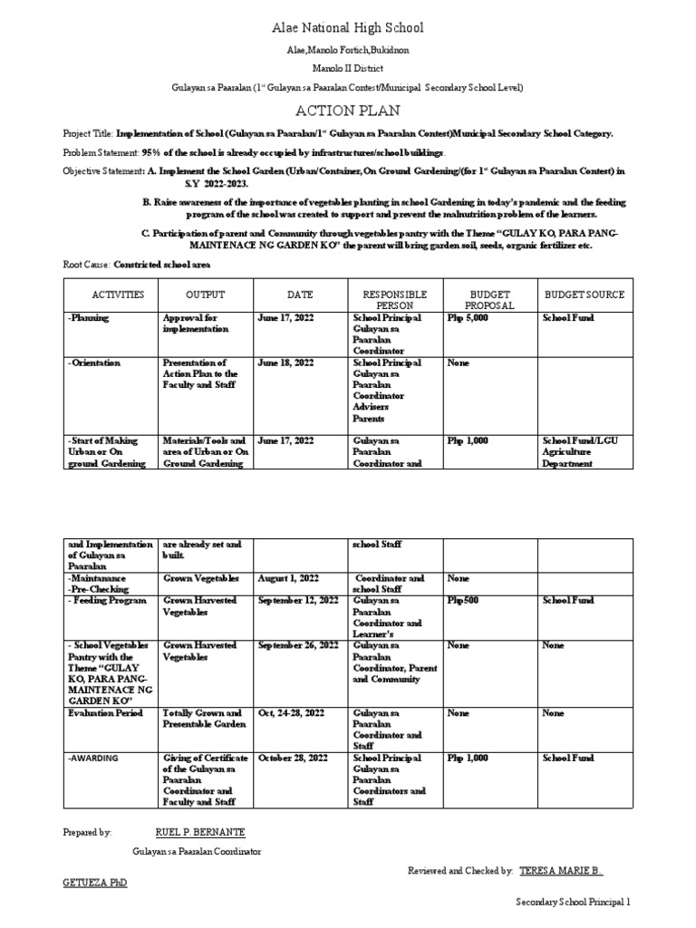Gulayan Sa Paaralan Action Plan - Final | PDF | Vegetables ...