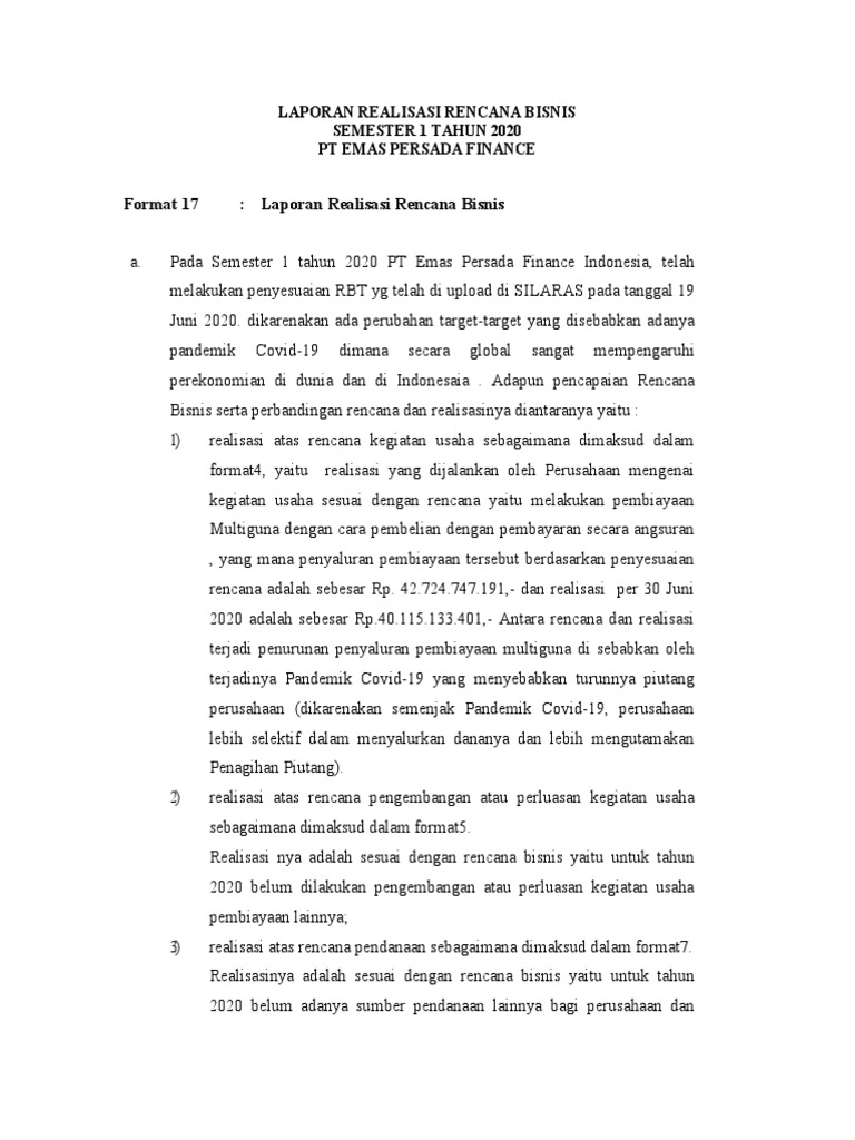 EPF-lap Realisasi RBT (Emas Persada Finance) | PDF