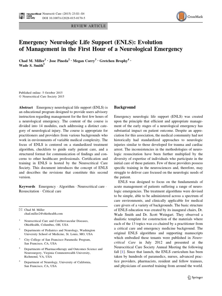 Emergency Neurologic Life Support (ENLS)- Evolution of Management in ...