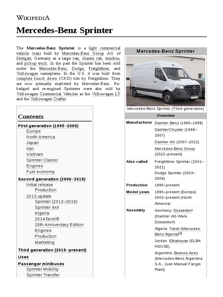 Mercedes-Benz Sprinter | PDF | Mercedes Benz Sprinter | Daimler Ag